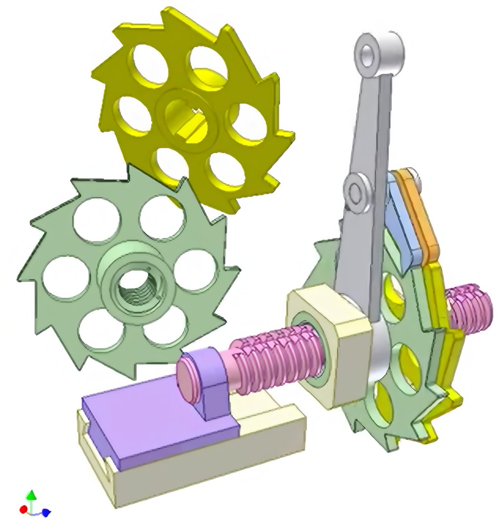 Hand-lever ratchet and lead-screw drive - GrabMechanism.com